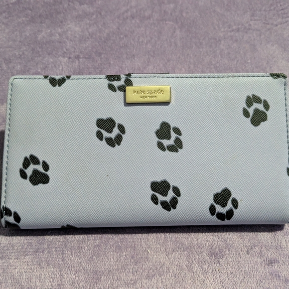 kate spade | Bags | Kate Spade Light Blue Wallet With Black Paw Prints ...
